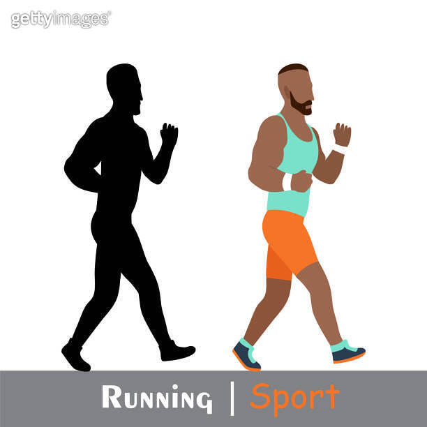 Running man and his silhouette. Active people, fitness, sports movement ...