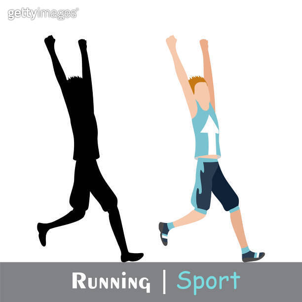 Running man and his silhouette. Active people, fitness, sports movement ...