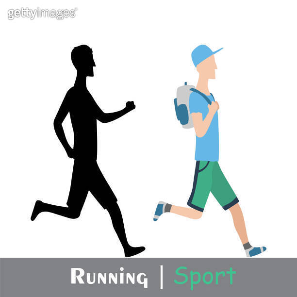 Running man and his silhouette. Active people, fitness, sports movement ...