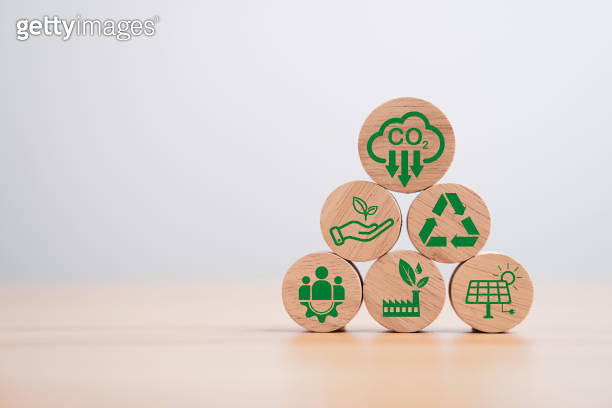CO2 reducing icon print screen on wooden for decrease CO2 , carbon footprint and carbon credit ...