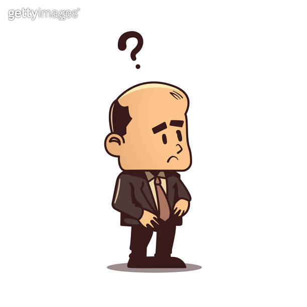 Business man character questioning. Vector cartoon illustration with ...