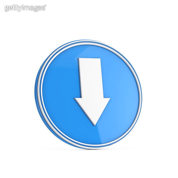 Arrow Down Icon in Blue Circle Button. 3d Rendering (1485939221) - 게티이미지뱅크