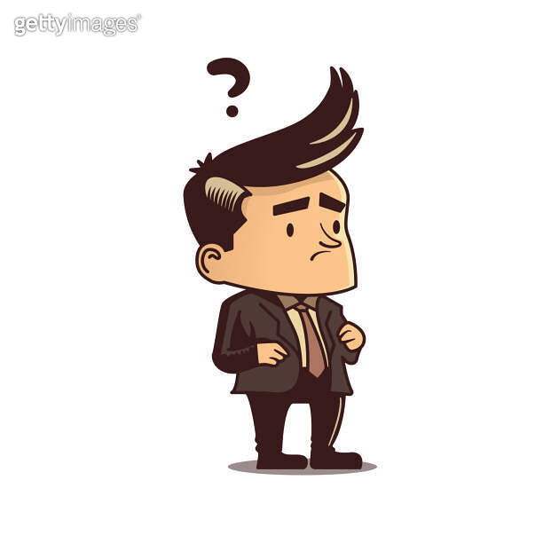 Business man character questioning. Vector cartoon illustration with ...