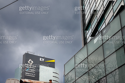 Ernst And Young (EY) logo on the Bucharest Tower Center International ...