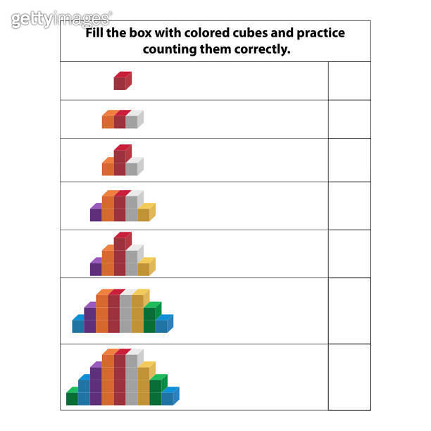 Color cube counting exercise with 3D shapes. Contour vector ...