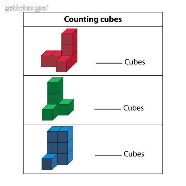 Color cube counting exercise with 3D shapes. Contour vector ...