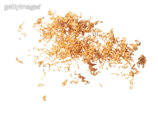Instant Noodle fly explosion, yellow instant noodle float explode ...