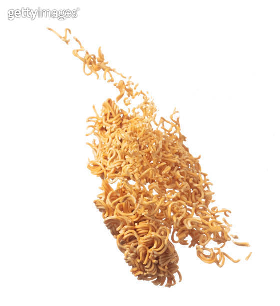 Instant Noodle fly explosion, yellow instant noodle float explode ...