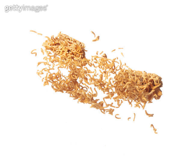 Instant Noodle fly explosion, yellow instant noodle float explode ...