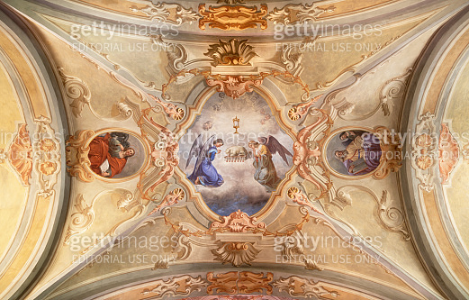 Courmayeur - The ceiling fresco of Lamb of God in church Chiesa di San ...