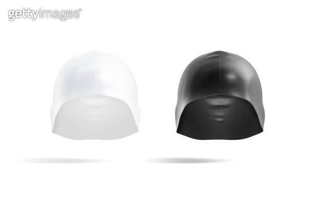 Blank black and white sport swim cap mockup, front view (1605116672 ...