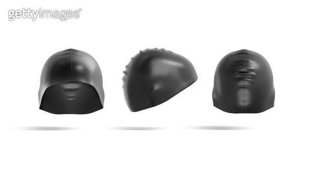 Blank black sport swim cap mockup front, side, back mockup (1674265039 ...