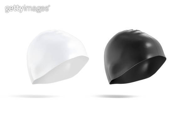 Blank black and white sport swim cap mockup, side view (1620655604 ...
