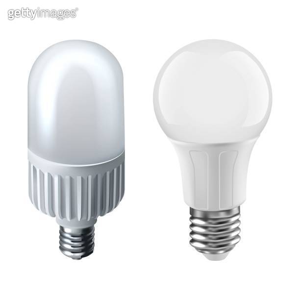 3d realistic icon illustration of two types of light bulbs. Isolated on ...
