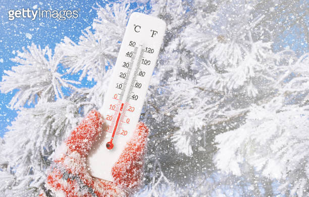 White celsius and fahrenheit scale thermometer in hand. Ambient ...