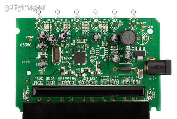 Electrical control board with radio components: capacitors ...