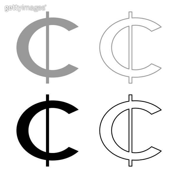 Ghana Cedi currency symbol money sign cash GHS Ghanaian set icon grey ...