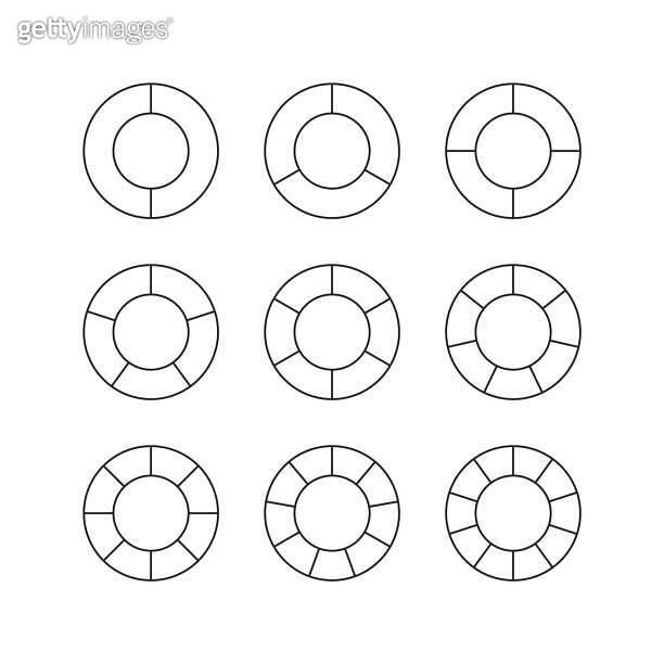 Round Structure Graph Set Of Outline Circular Chart Piechart With Segments And Slices Pie