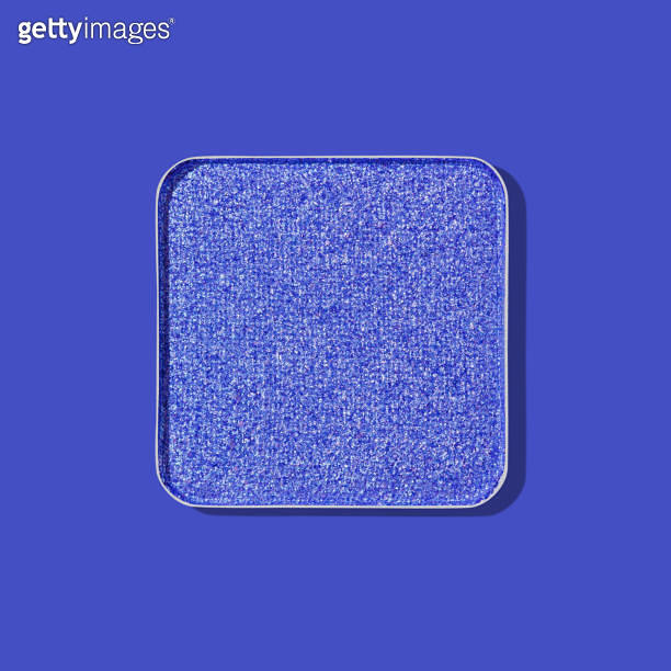 Top view eye shadow glitter blue swatch with shadow, monochrome minimal ...