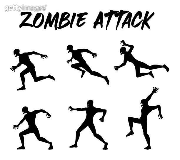 Silhouette zombie in attack posture collection. Illustration about the ...