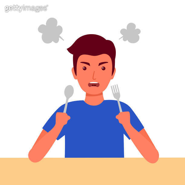 Impatient angry hungry man in flat design. 이미지 (1506544777) - 게티이미지뱅크