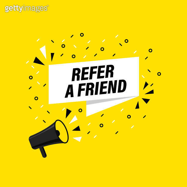 Refer a Friend - vector advertising banner with megaphone. 이미지 ...