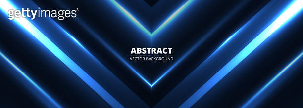 Blue blowing horisontal arrows on a wide black abstract background. 이미지 ...