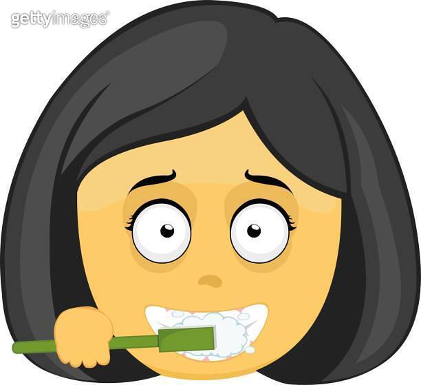 vector emoji girl brushing teeth 이미지 (1474221259) - 게티이미지뱅크