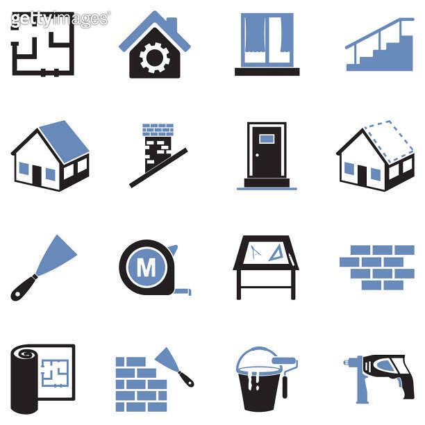 Home Building Icons. Two Tone Flat Design. Vector Illustration. 이미지 ...