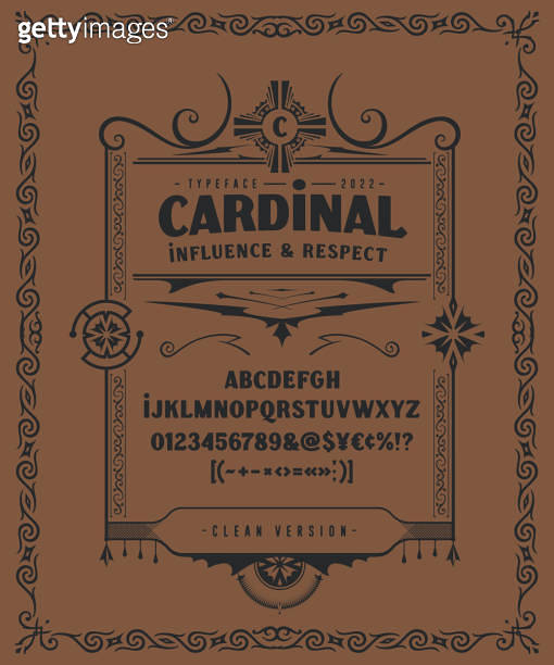 Vector vintage font Cardinal. Letters and numbers 이미지 (1479110410) - 게티 ...