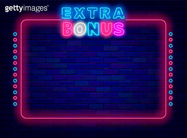 Super bonus neon poster. Colorful handwritten text. Winning surprise ...