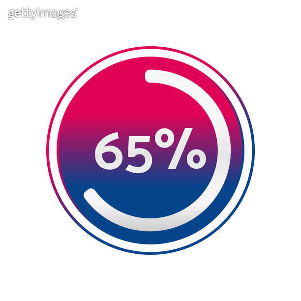 65 percent circle chart, isolated symbol. Vector red blue gradient ...