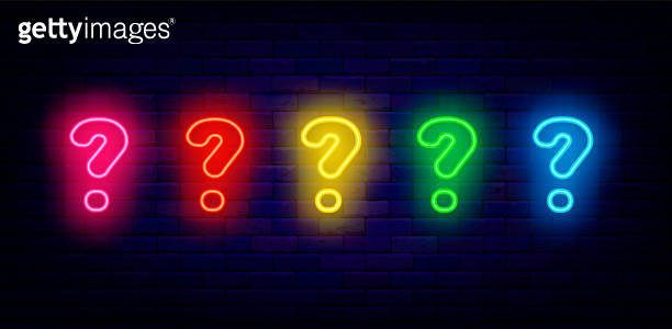 Colorful question marks neon icons. Doubt and exam concept. Quiz design ...