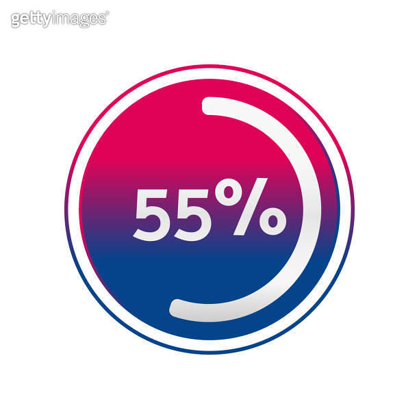 55 percent circle chart, isolated symbol. Vector red blue gradient ...