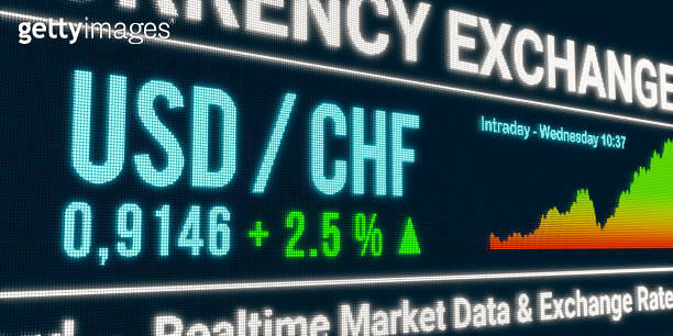 USD - CHF currency rate up 이미지 (1707919915) - 게티이미지뱅크