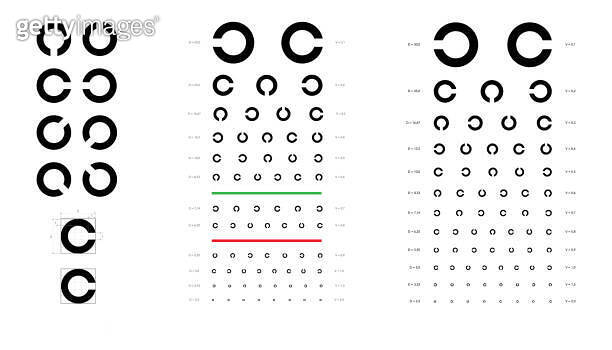 Landolt C Eye Test Chart broken ring medical illustration. Japanese ...