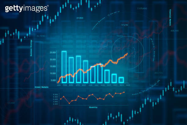 Rising line and falling bar chart. 이미지 (1495091615) - 게티이미지뱅크