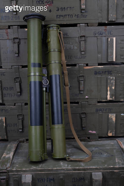 RPG anti-tank rocket propelled grenade launchers with HEAT grenade on ...