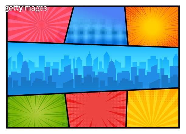 Landscape comic city. Comic book page with town. Urban background with ...