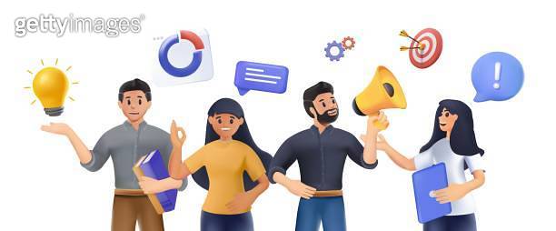 3D business team members are standing with confident faces. Business ...