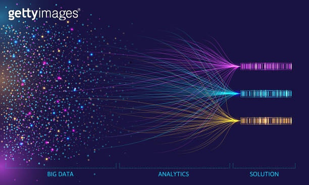Big data analytics visualization. Digital flow of chaotic data dots ...