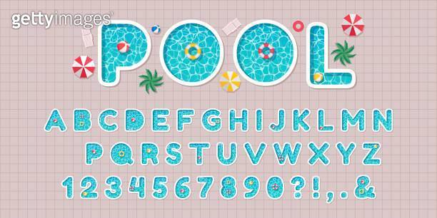 Pool party font. Swimming pools alphabet letters and numbers with water ...