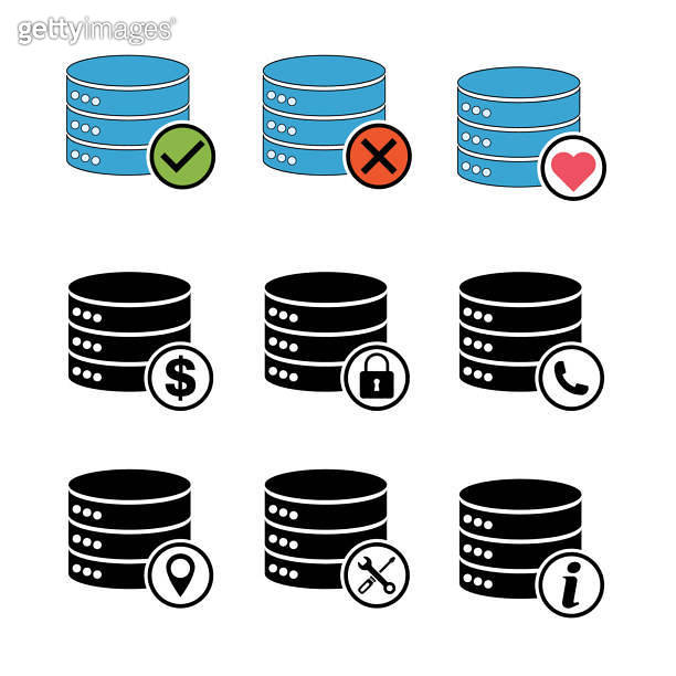 Set of Database storage icon, internet network server cloud data symbol ...