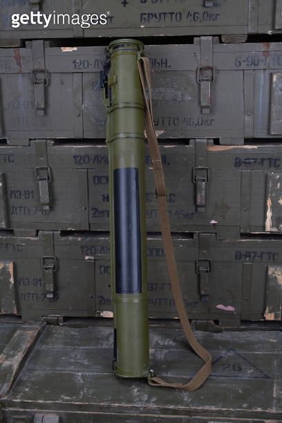 RPG anti-tank rocket propelled grenade launcher with HEAT grenade on ...