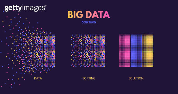Big data sorting. Machine learning algorithm visualization, digital ...