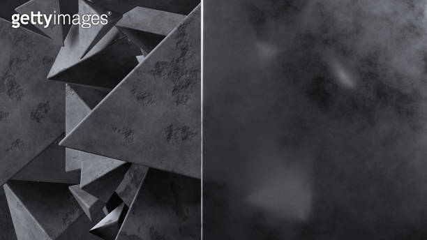 Abstract concrete triangle pyramids on dark concrete background 이미지 ...
