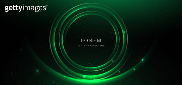 Abstract technology futuristic neon circle glowing green light lines with speed motion blur ...