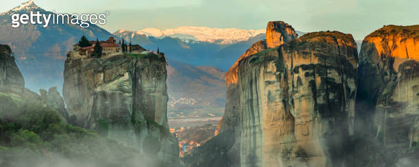 Big monastery of Meteora ( Megala meteora) over sunrise. Greece. unesco ...