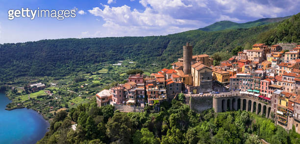 Most scenic lakes of Italy - volcanic Lago di Nemi , aerial drone view ...