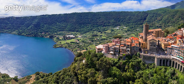 Most scenic lakes of Italy - volcanic Lago di Nemi , aerial drone view ...